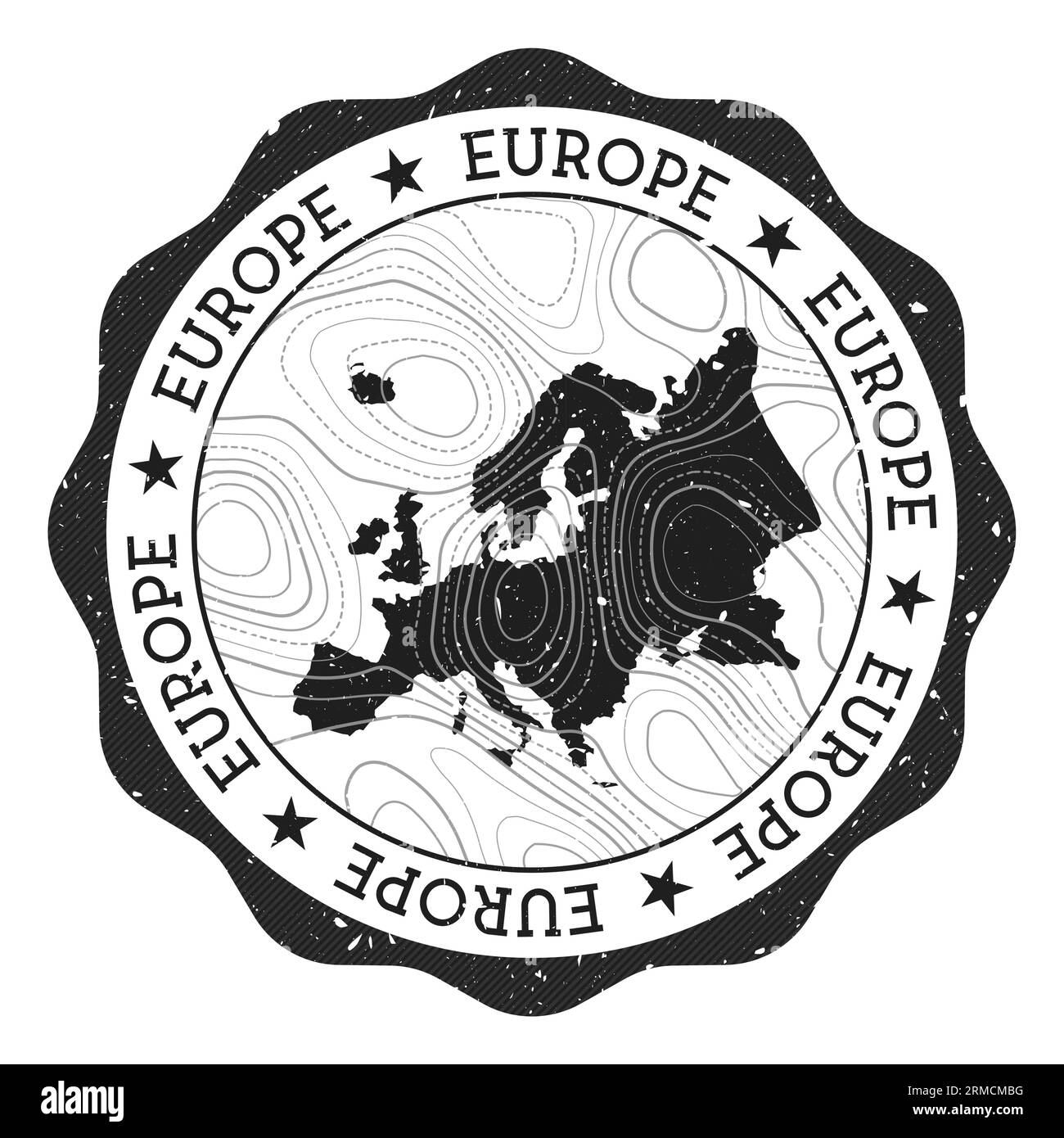 Europe outdoor stamp. Round sticker with map of continent with ...