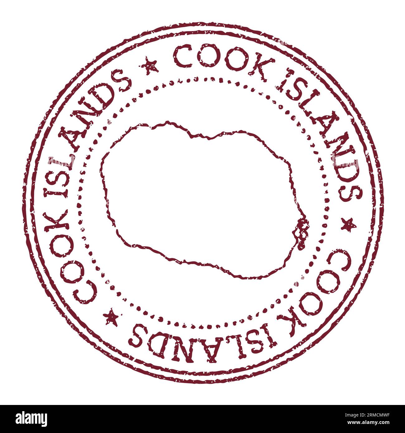 Cook Islands round rubber stamp with island map. Vintage red passport ...