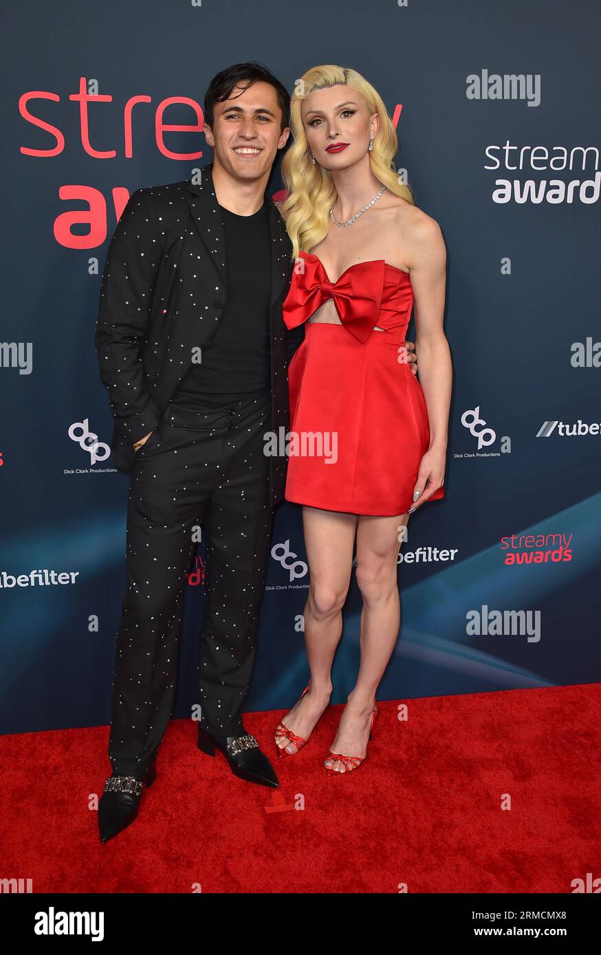 Chris Olsen, left, and Dylan Mulvaney arrive at the Streamy Awards on ...
