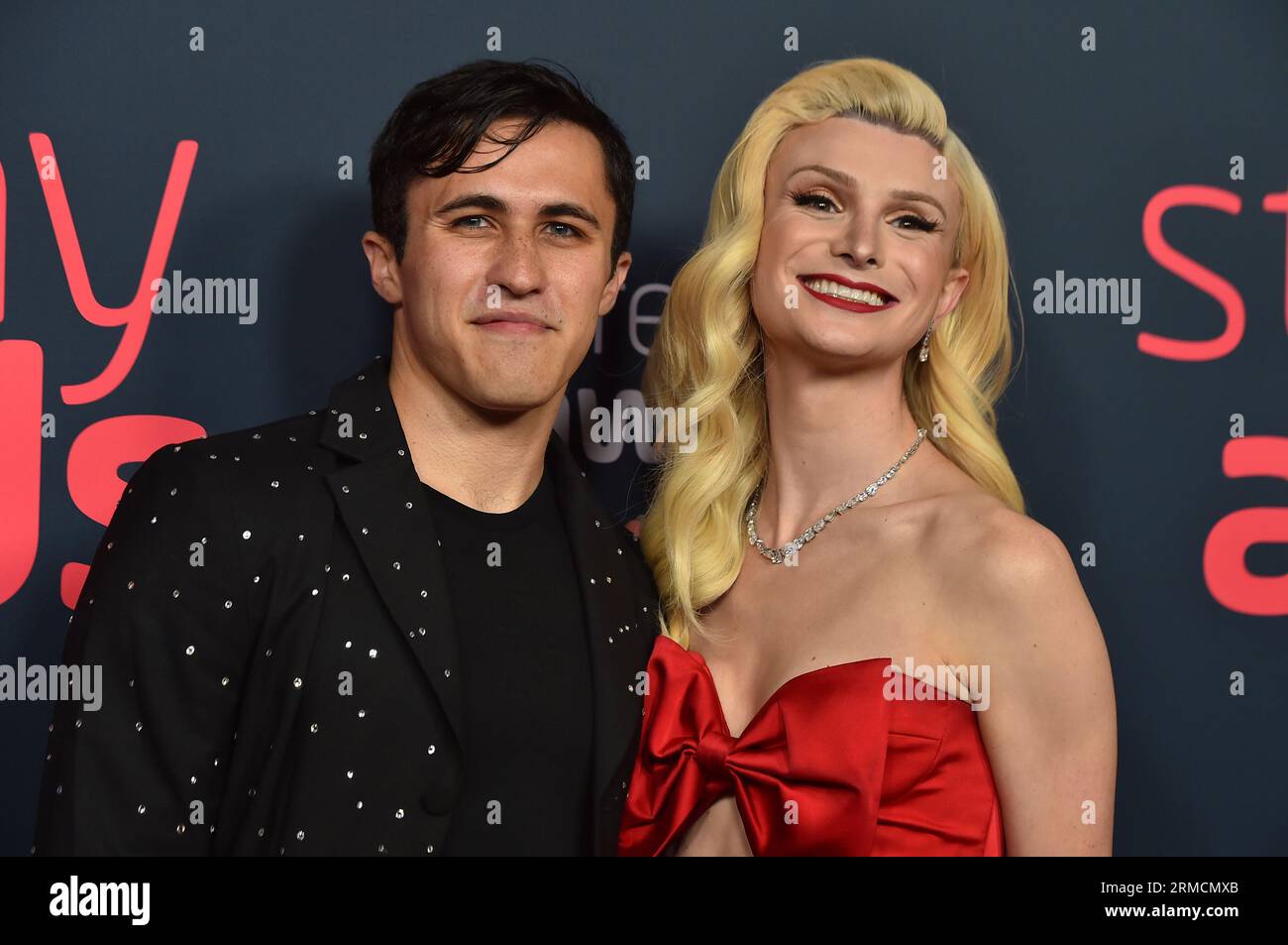 Chris Olsen, left, and Dylan Mulvaney arrive at the Streamy Awards on ...