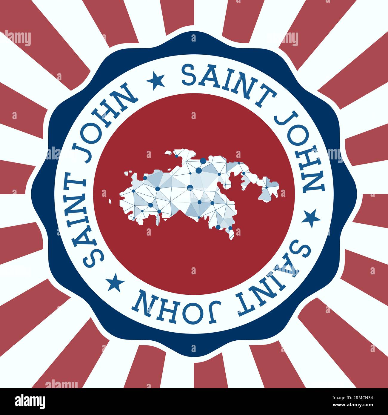 Saint John Badge. Round logo of the island with a triangular mesh map ...