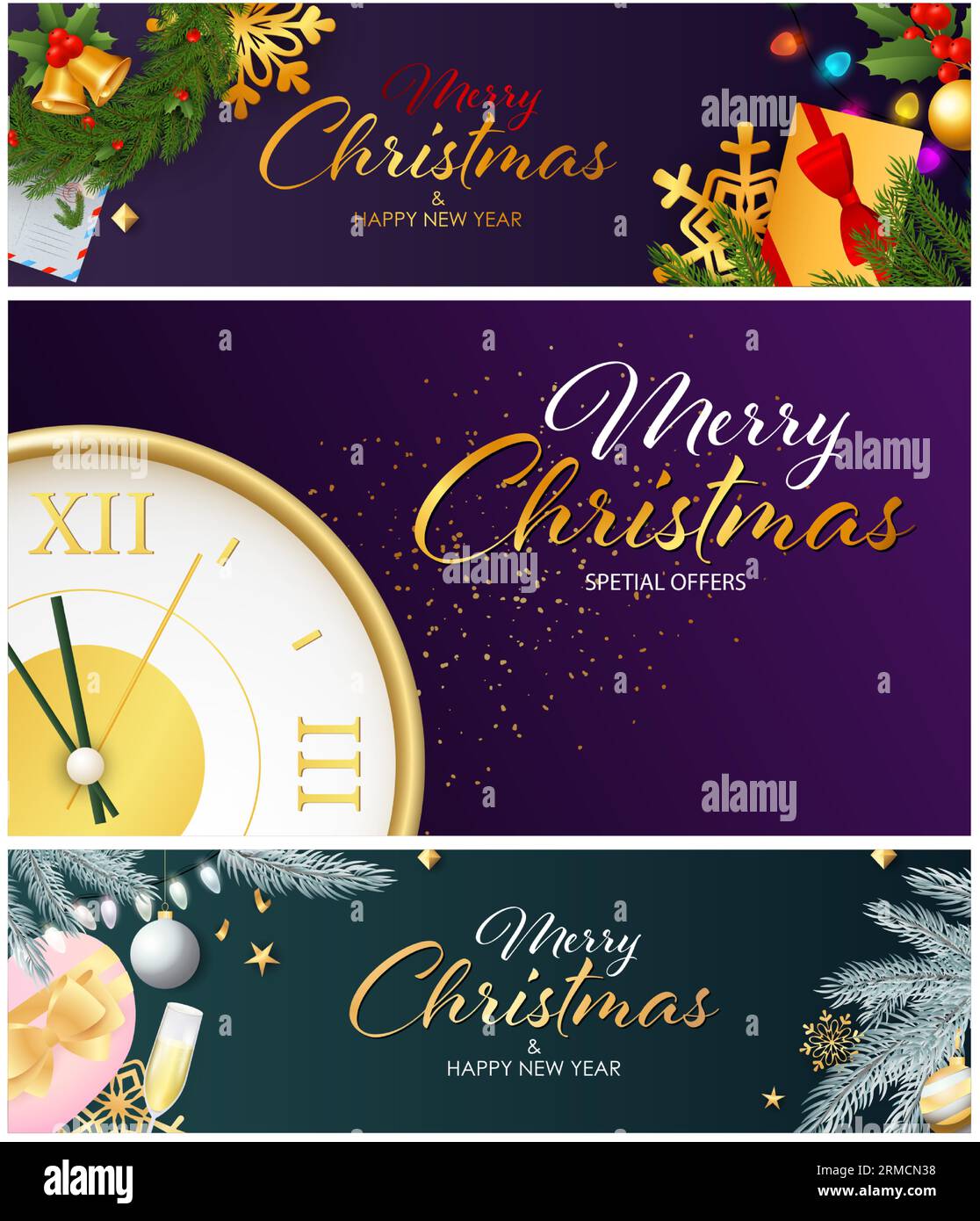 Christmas banner collage with special offer and clock image Stock ...