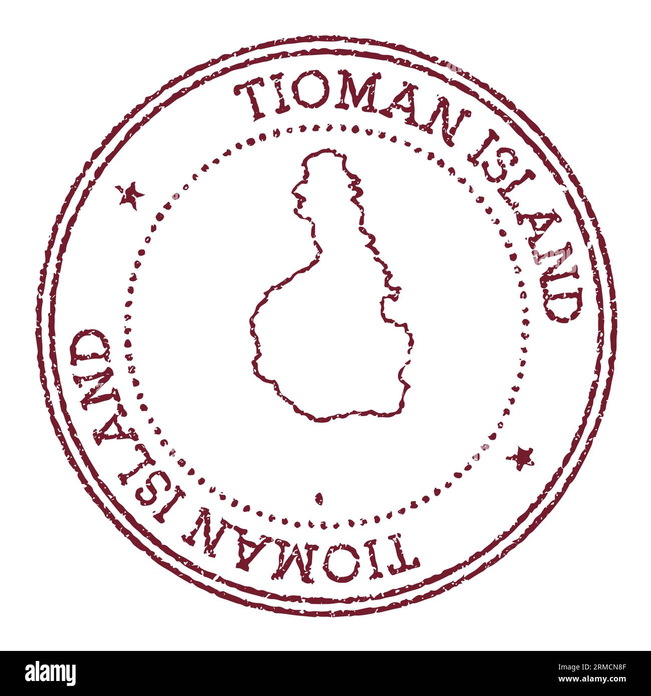 Tioman Island round rubber stamp with island map. Vintage red passport ...
