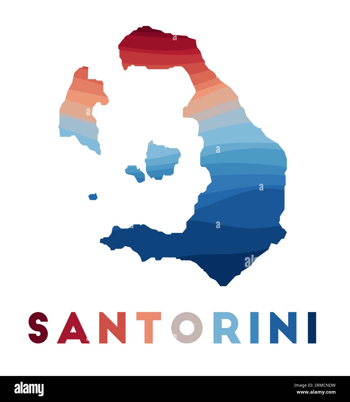 Santorini map. Map of the island with beautiful geometric waves in red ...