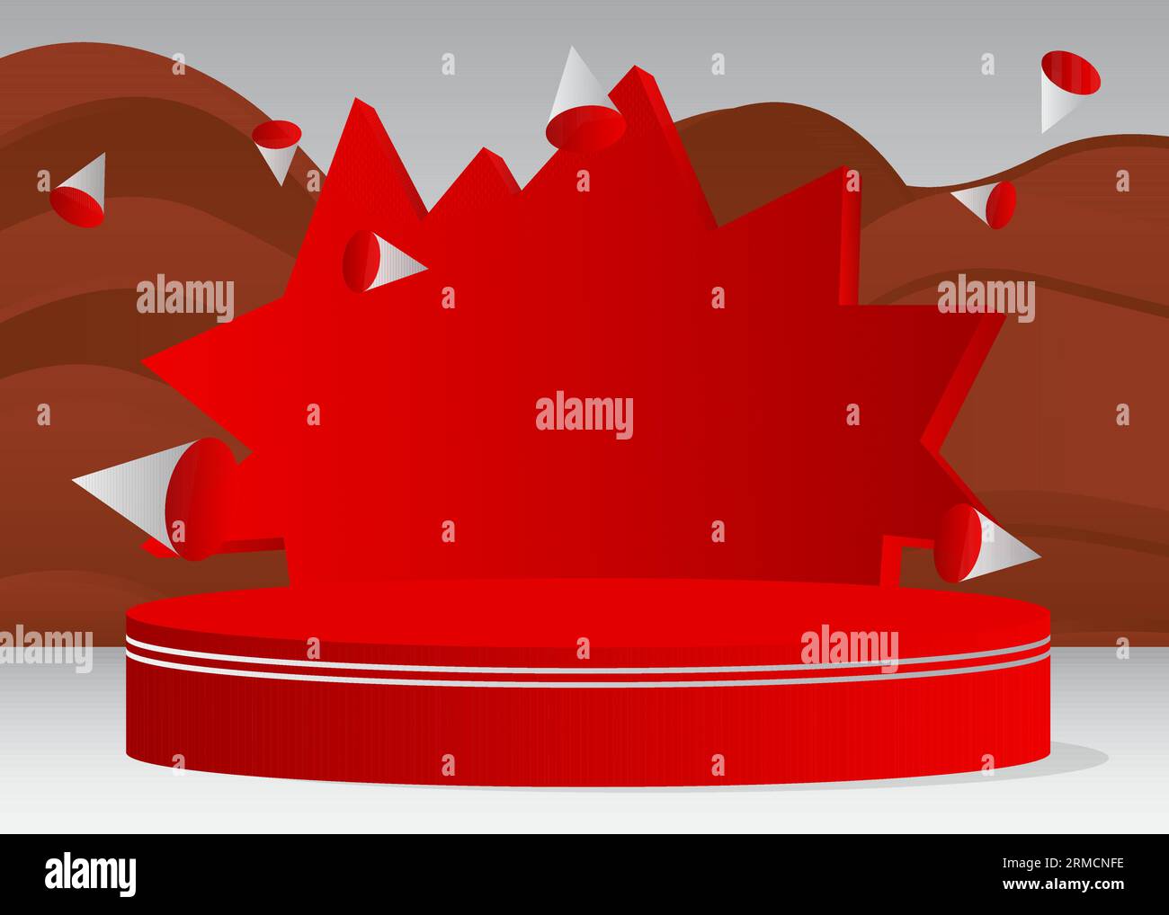 Brown, red and white mockup product display. Vector 3D room, stage ...