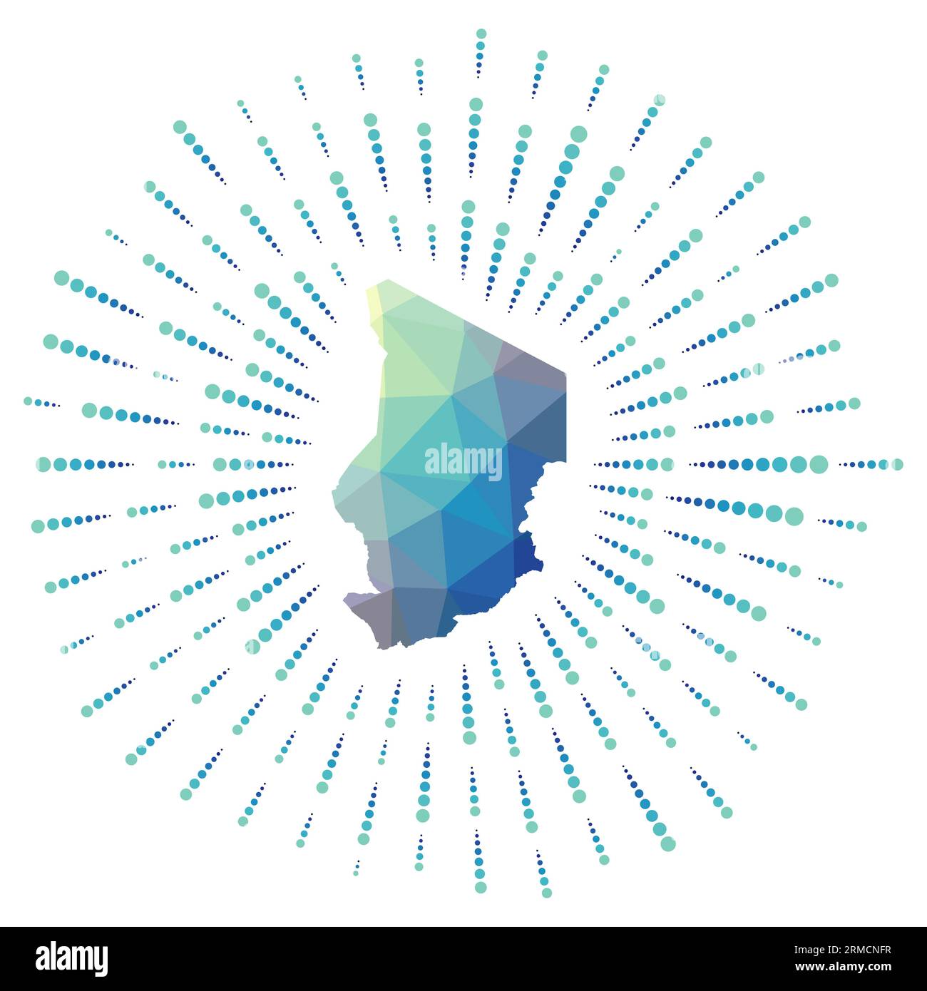 Shape of Chad, polygonal sunburst. Map of the country with colorful ...