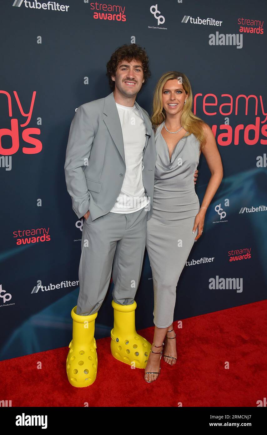 Airrack, left, and Hope Lavine arrive at the Streamy Awards on Sunday ...