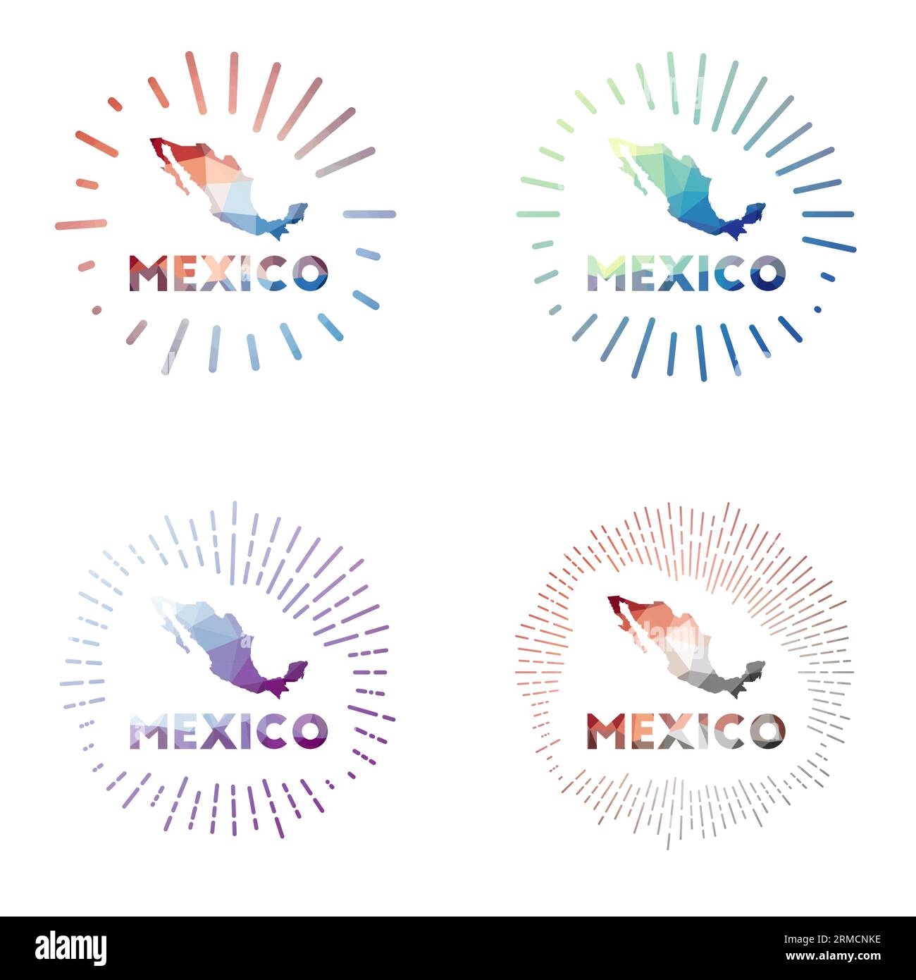 Mexico low poly sunburst set. Logo of country in geometric polygonal ...