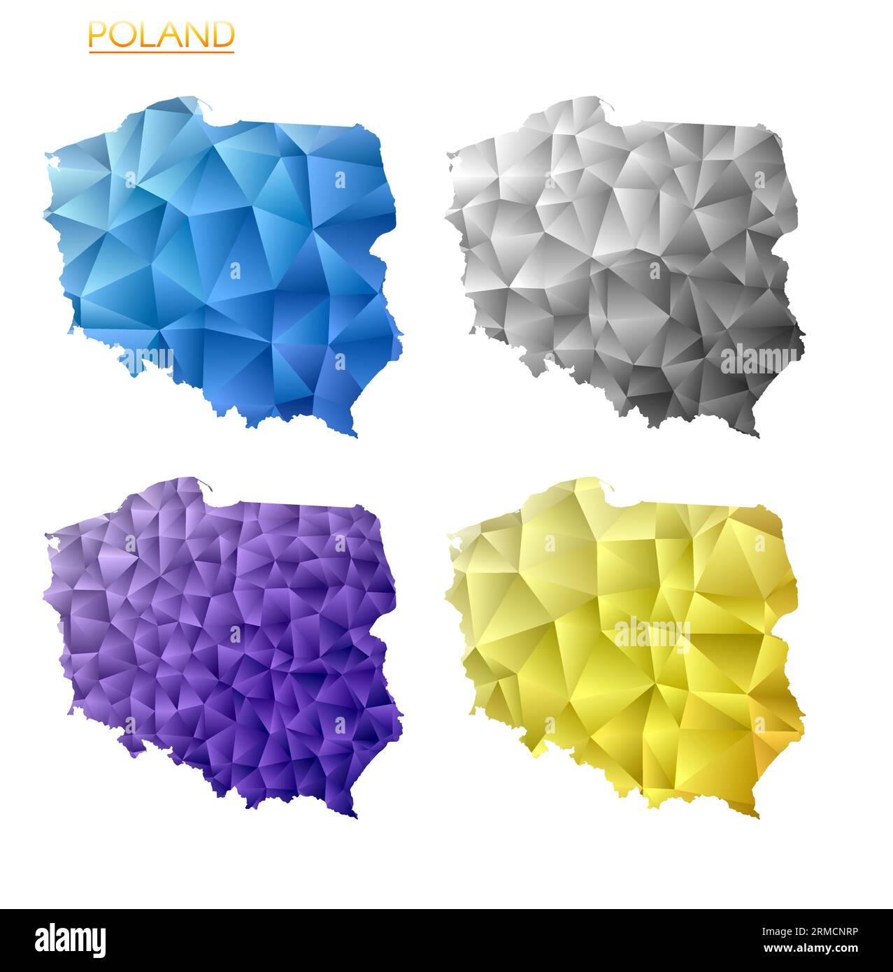 Set of vector polygonal maps of Poland. Bright gradient map of the ...