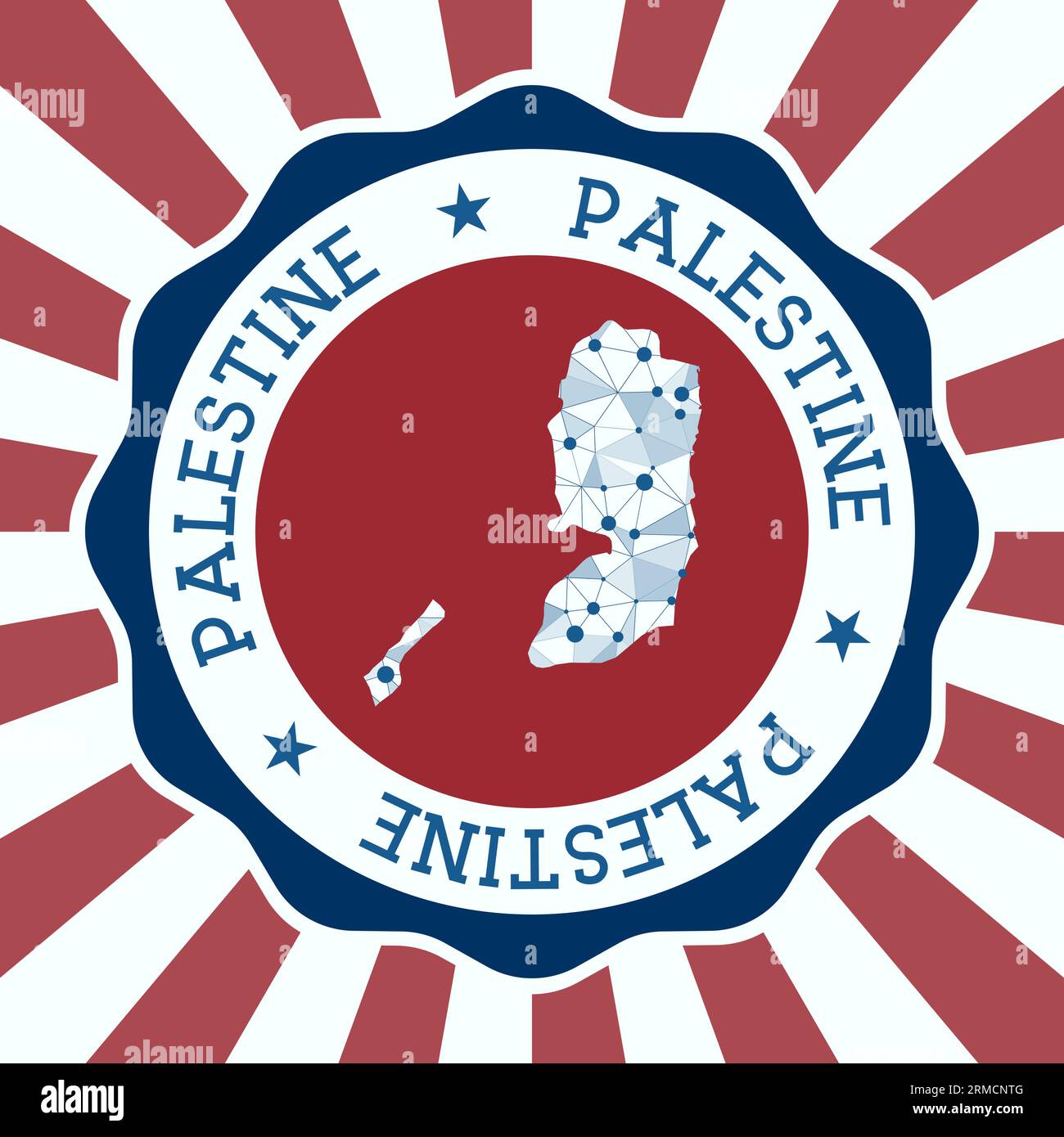 Palestine Badge. Round logo of country with triangular mesh map and ...