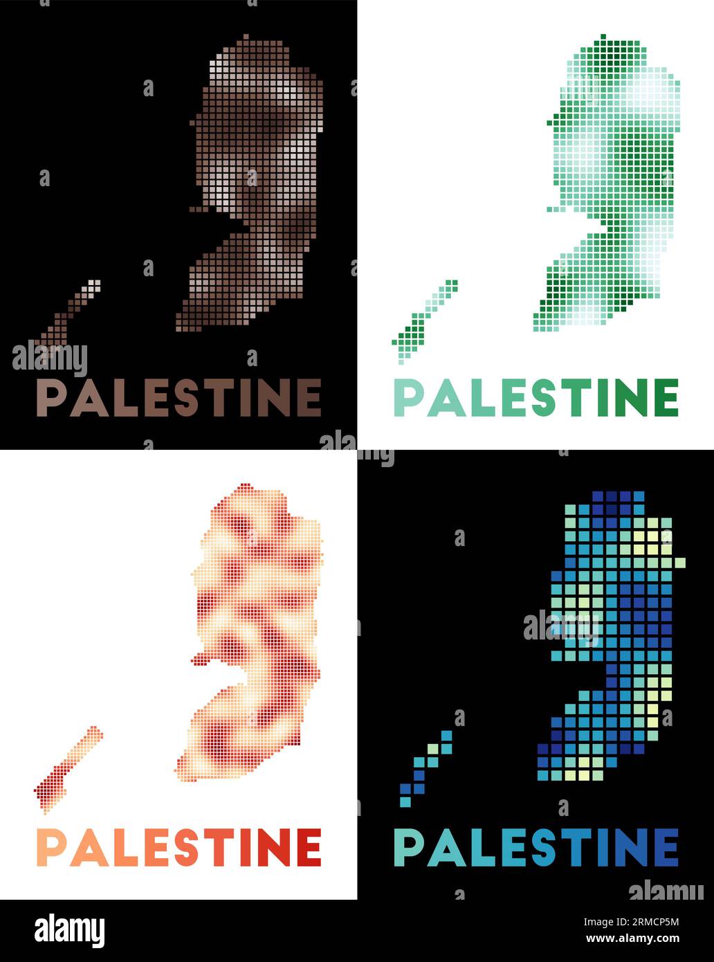 Palestine map. Collection of maps of Palestine in dotted style. Borders ...