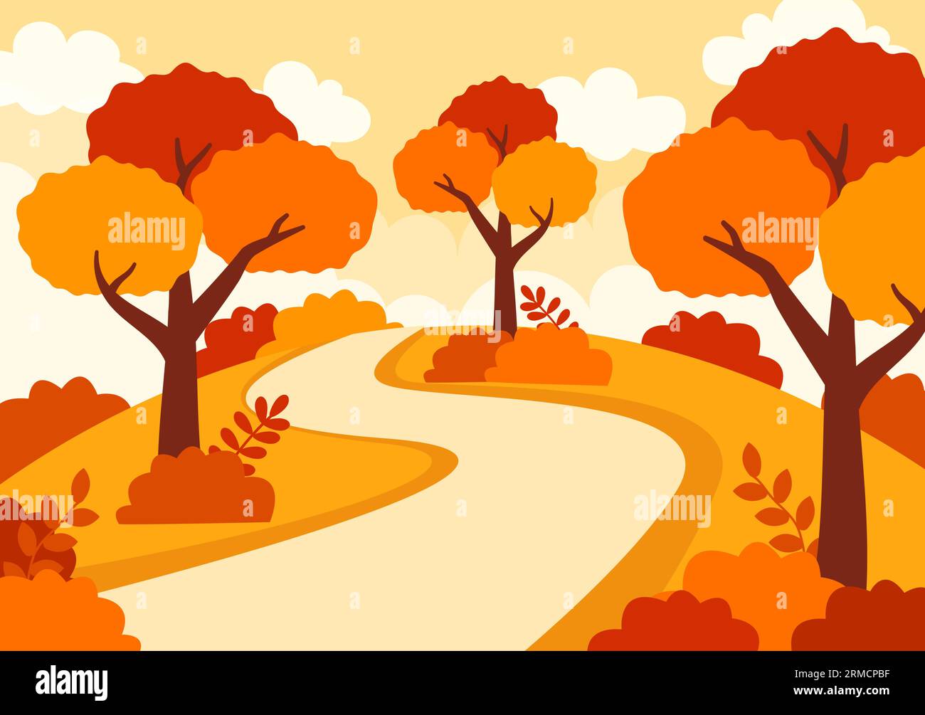Autumn Landscape Background Vector Illustration with Mountains, Fields ...
