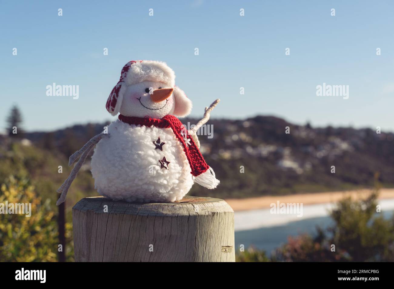 Snowman on the beach Stock Photo - Alamy
