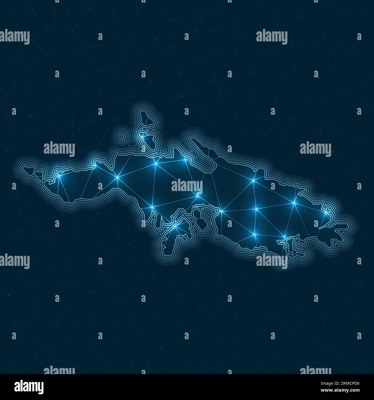 Saint Thomas network map. Abstract geometric map of the island. Digital ...