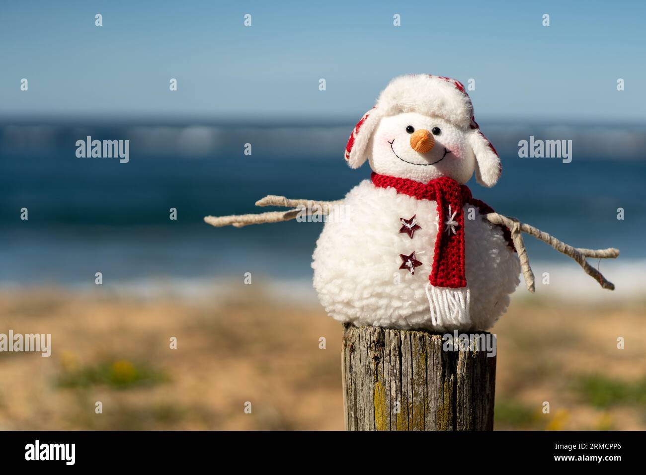 Snowman on the beach Stock Photo - Alamy