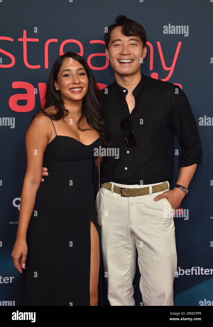 Nigel Ng, right, arrives at the Streamy Awards on Sunday, Aug. 27, 2023, at the Fairmont Century ...