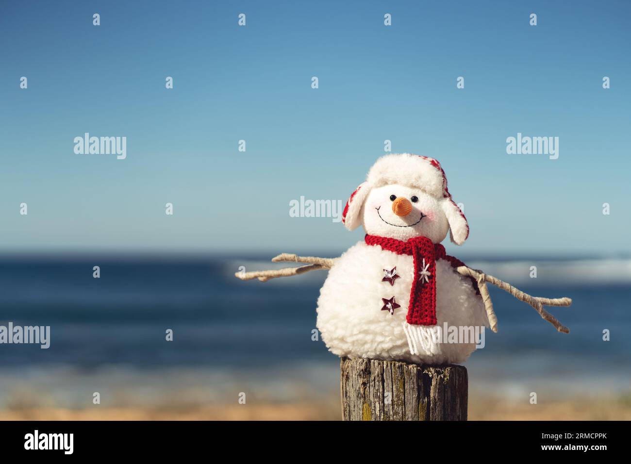 Snowman on the beach Stock Photo - Alamy