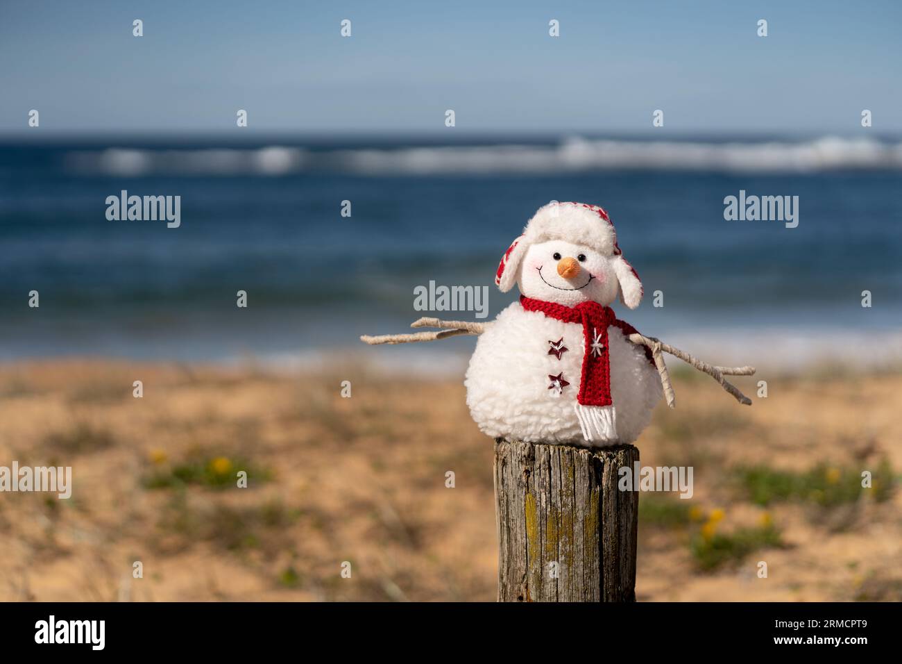 Snowman on the beach Stock Photo - Alamy