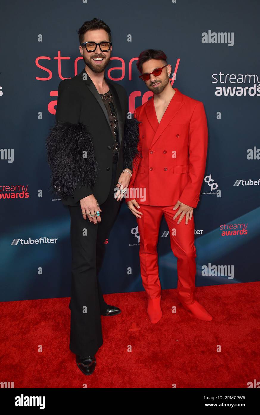 Gunnar Deatherage, left, and Christopher Minafo arrive at the Streamy ...