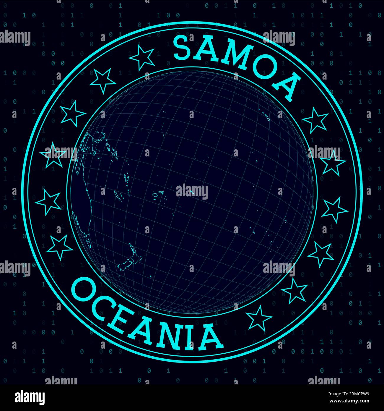 SAMOA round sign. Futuristic satellite view of the world centered to ...