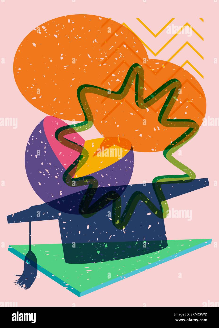 Graduation cap with Speech Bubble and colorful geometric shapes ...