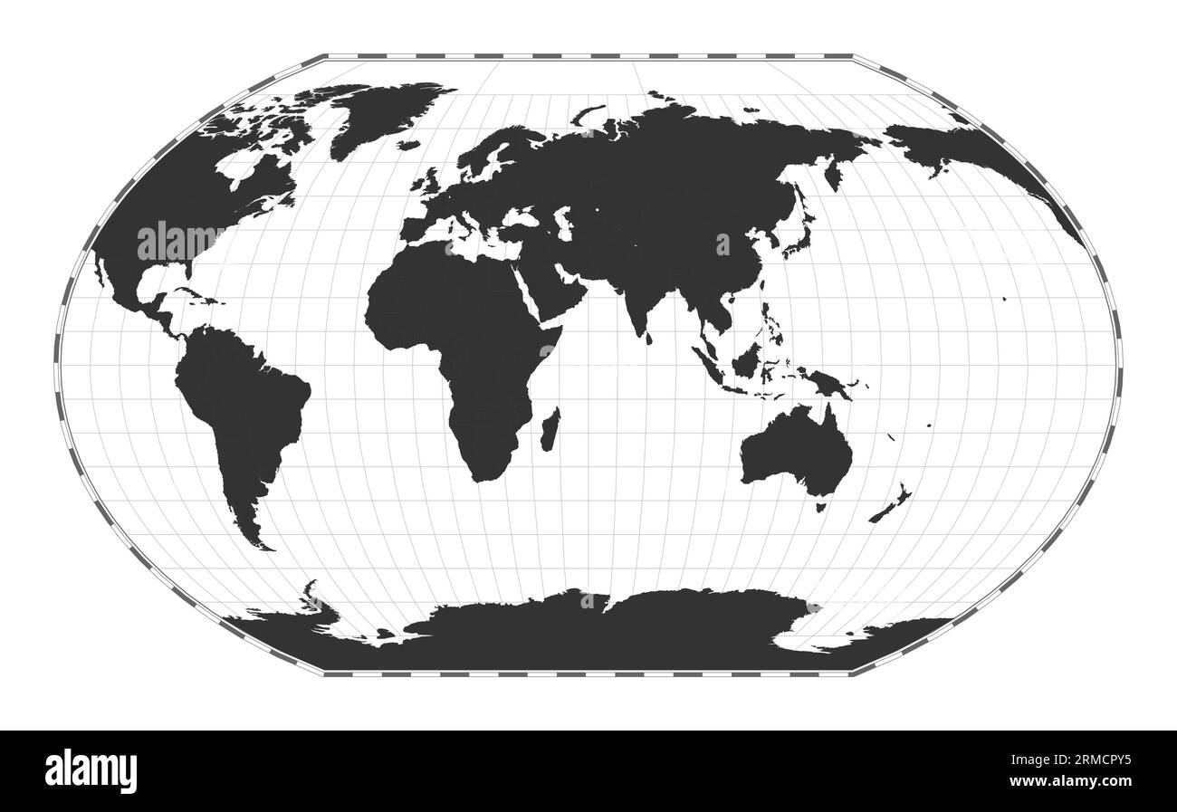 Vector world map. Kavrayskiy VII pseudocylindrical projection. Plain ...