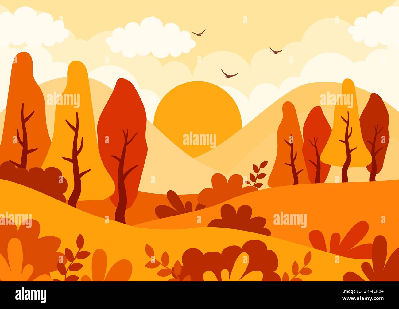 Autumn Landscape Background Vector Illustration with Mountains, Fields ...