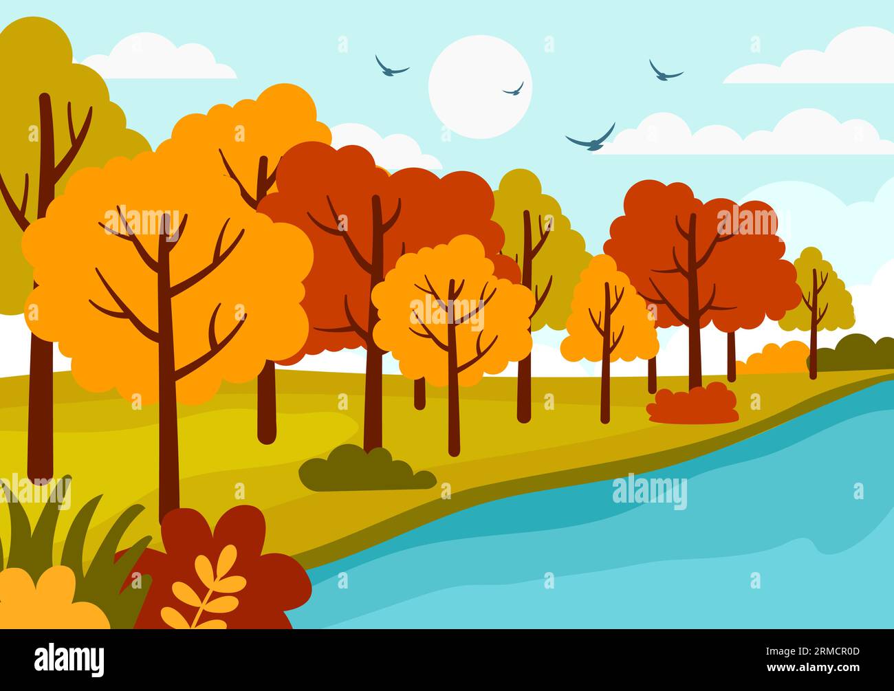 Autumn Landscape Background Vector Illustration with Mountains, Fields ...