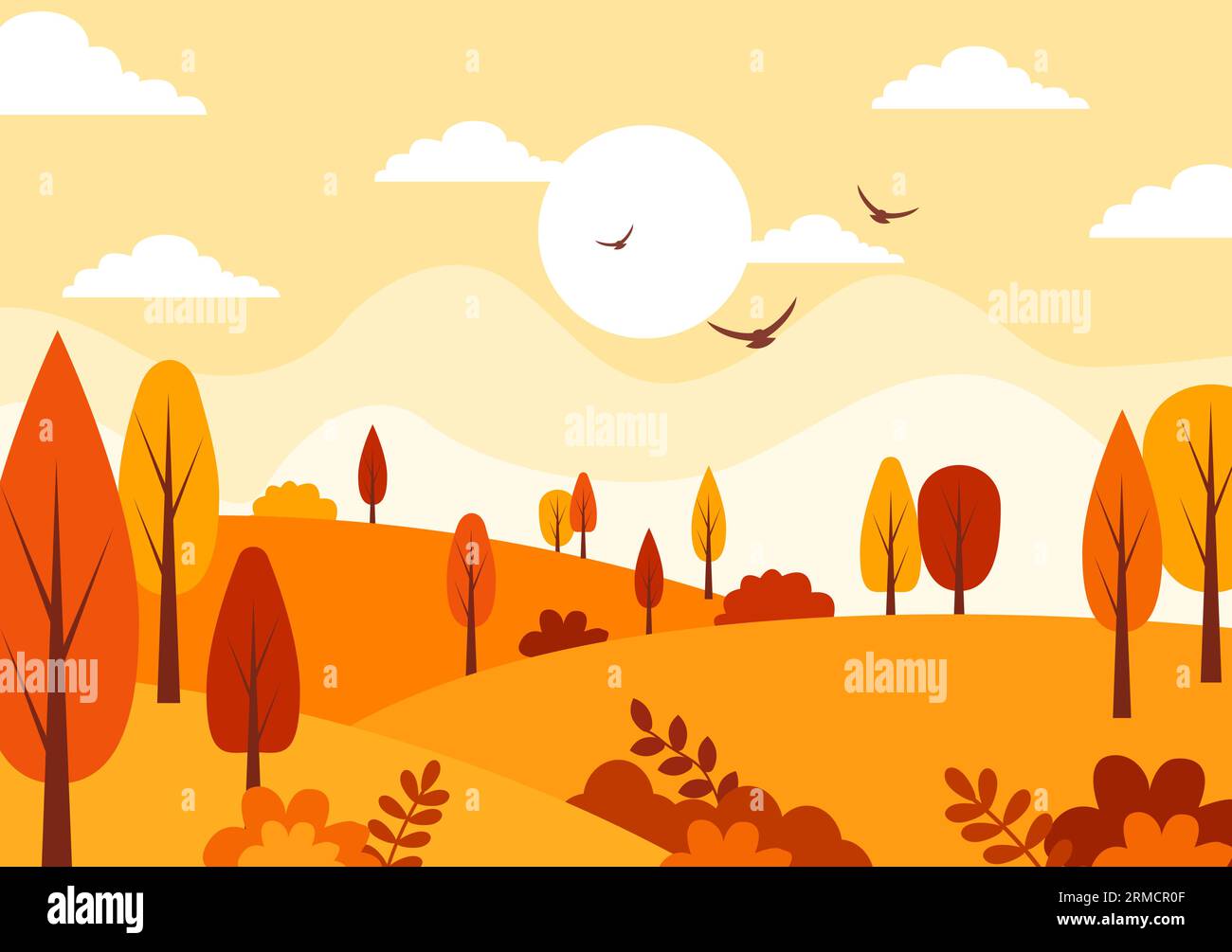 Autumn Landscape Background Vector Illustration with Mountains, Fields ...