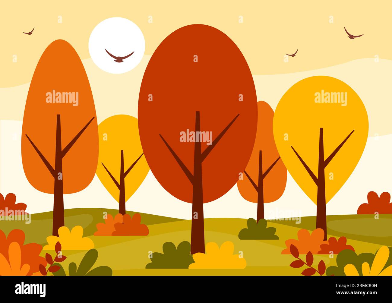 Autumn Landscape Background Vector Illustration with Mountains, Fields ...