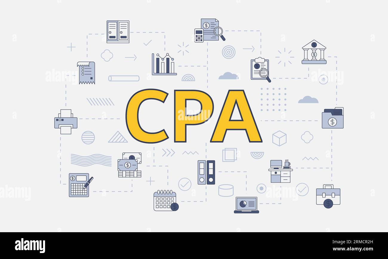 cpa certified public accountant concept with icon set with big word or ...