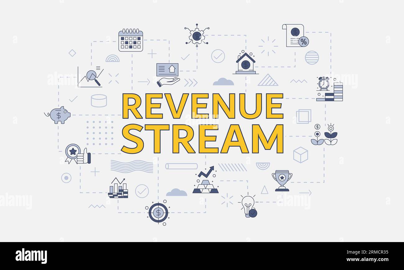 revenue streams concept with icon set with big word or text on center ...