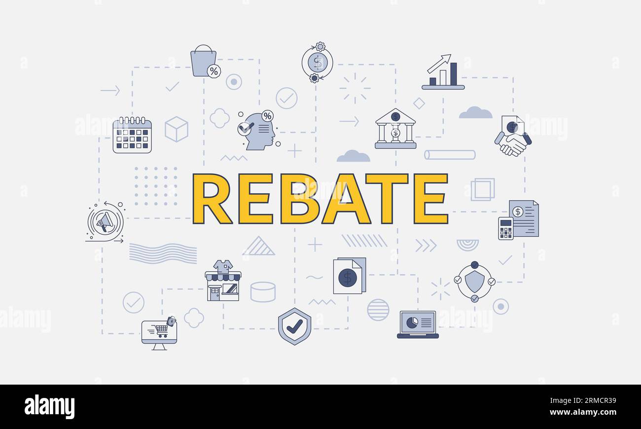rebate concept with icon set with big word or text on center vector ...