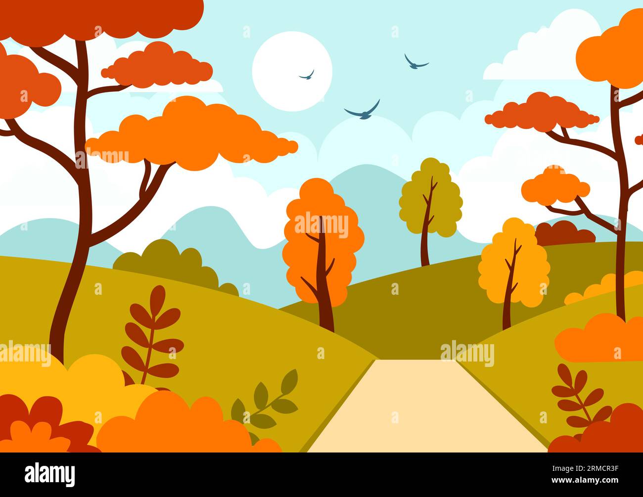 Autumn Landscape Background Vector Illustration with Mountains, Fields ...