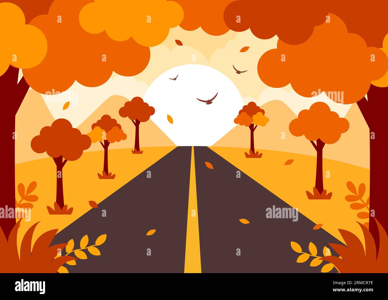 Autumn Landscape Background Vector Illustration with Mountains, Fields ...