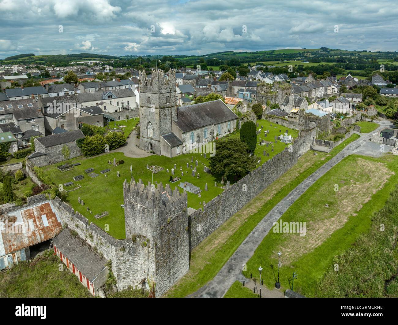 Aerial view of Fethard old medieval walled town in County Tipperary on ...