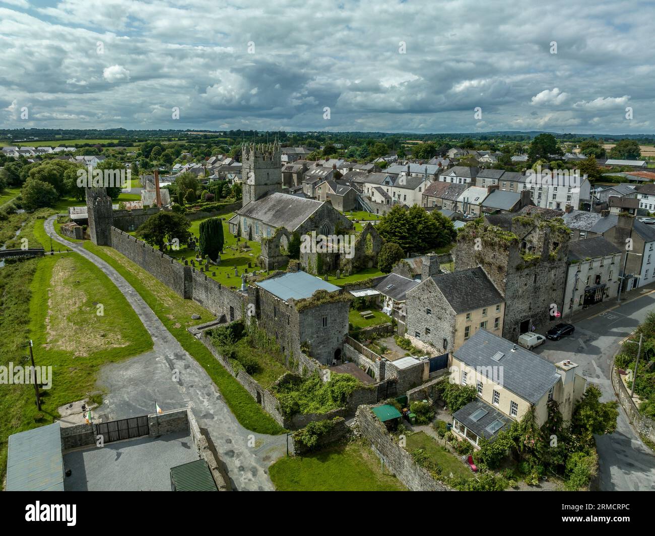 Aerial view of Fethard old medieval walled town in County Tipperary on ...
