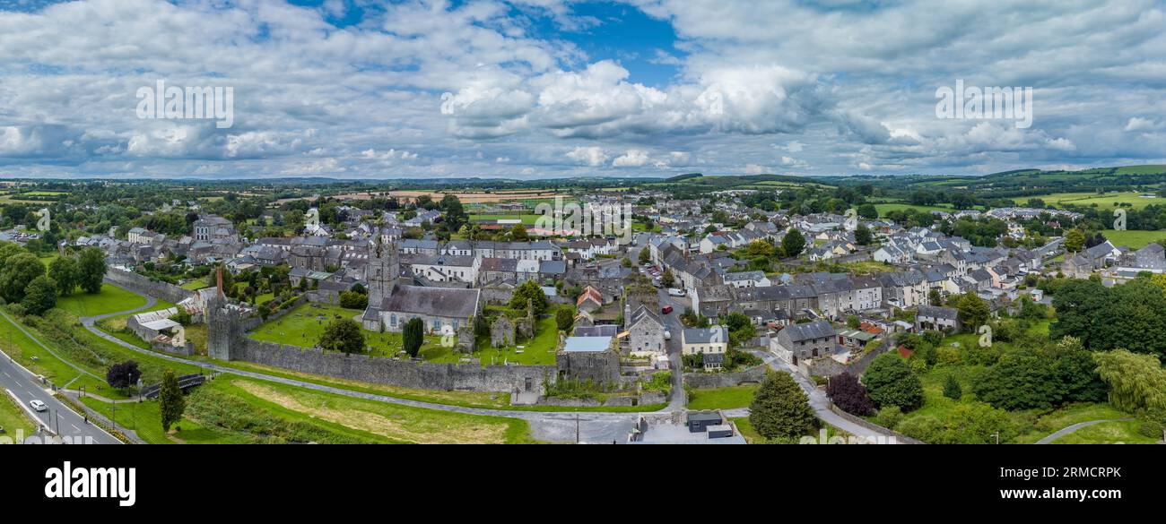 Aerial view of Fethard old medieval walled town in County Tipperary on ...