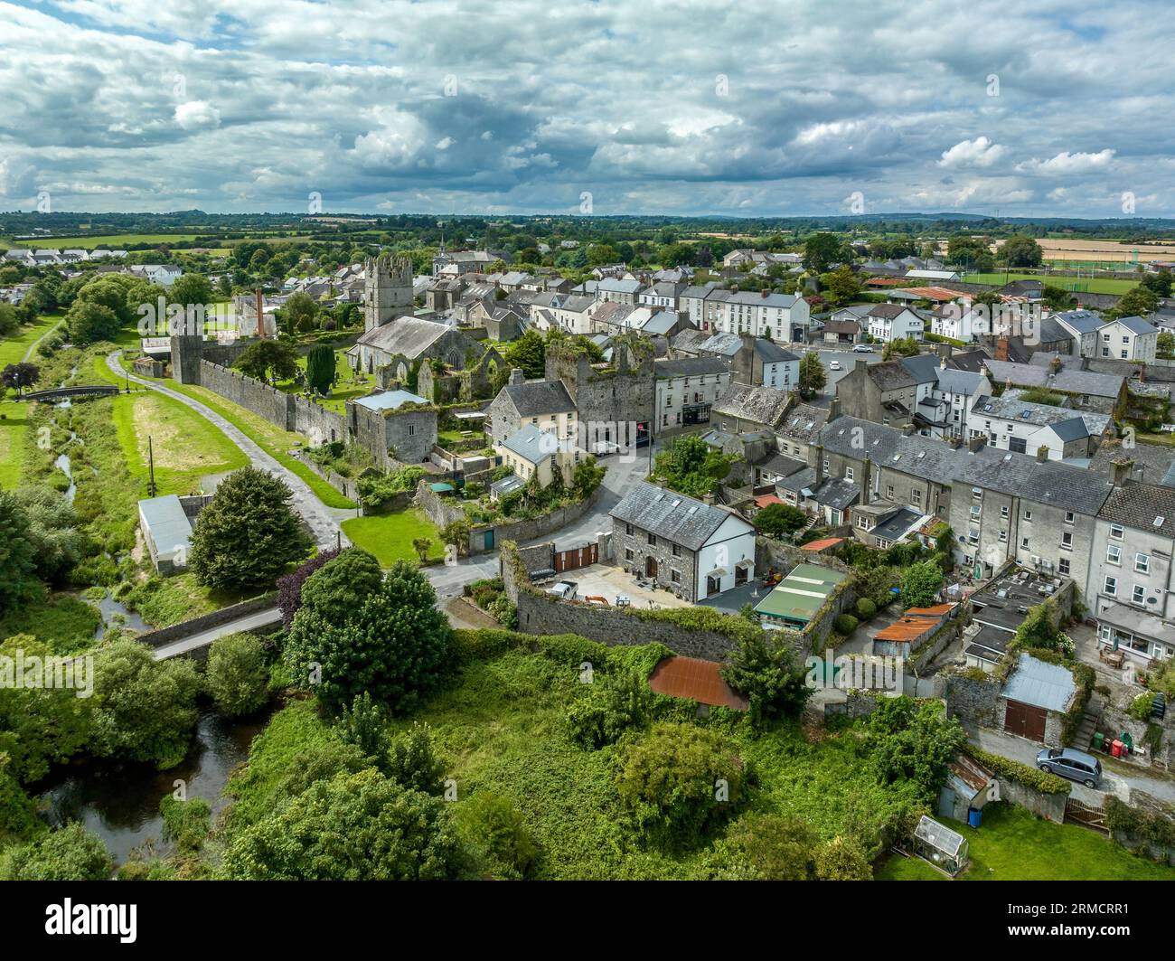 Aerial view of Fethard old medieval walled town in County Tipperary on ...