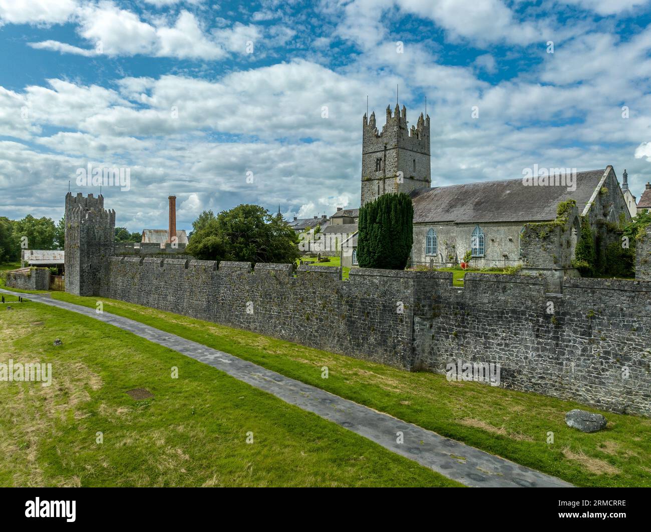 Aerial view of Fethard old medieval walled town in County Tipperary on ...