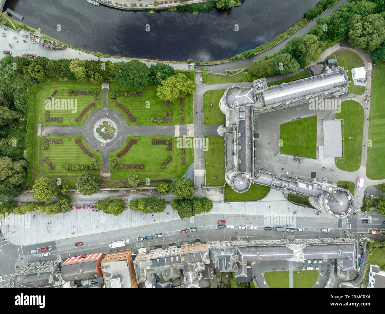Aerial view of Kilkenny castle, Victorian remodeling of a medieval ...