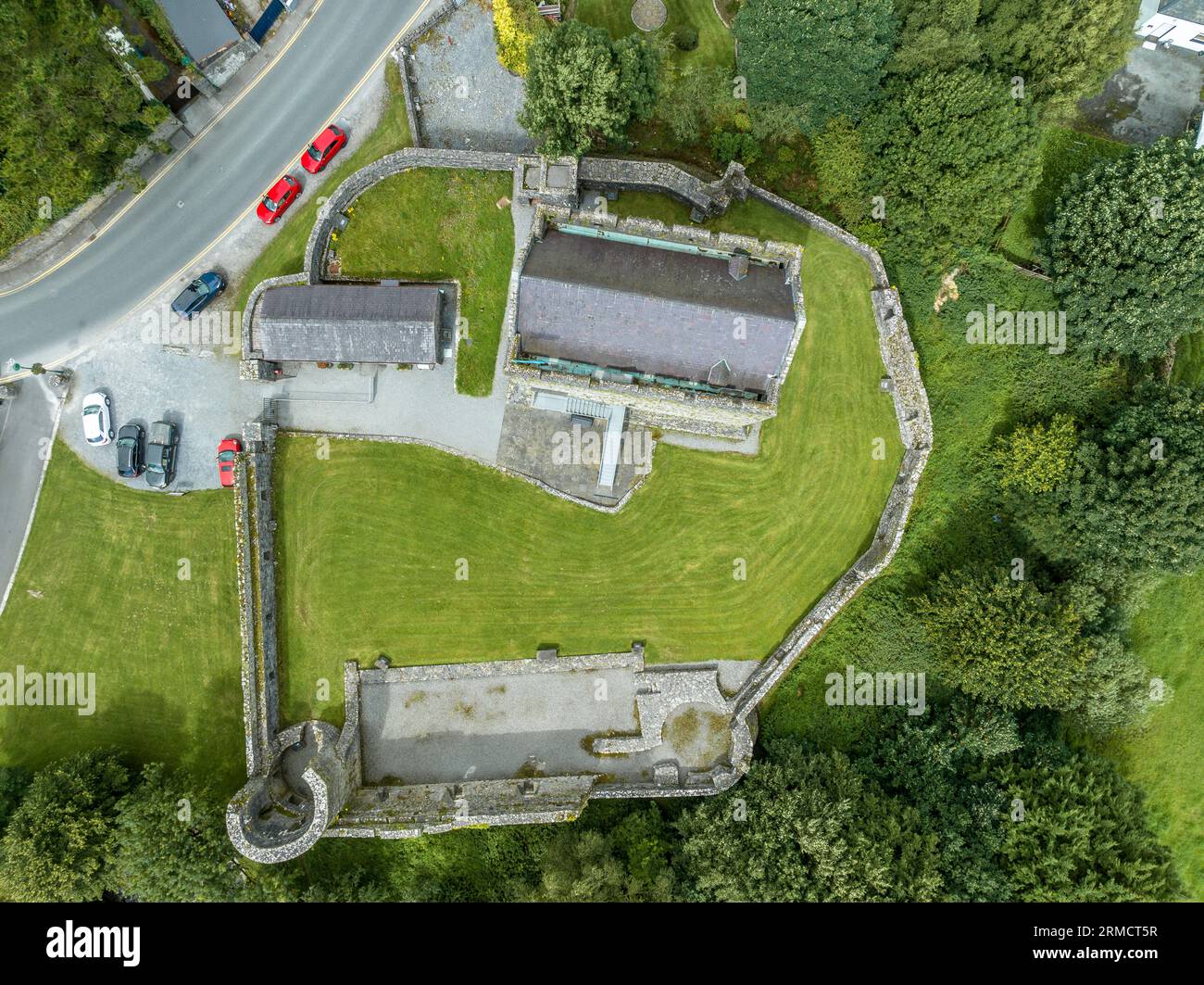 Aerial view of Athenry castle tower house dramatic three-storey hall ...