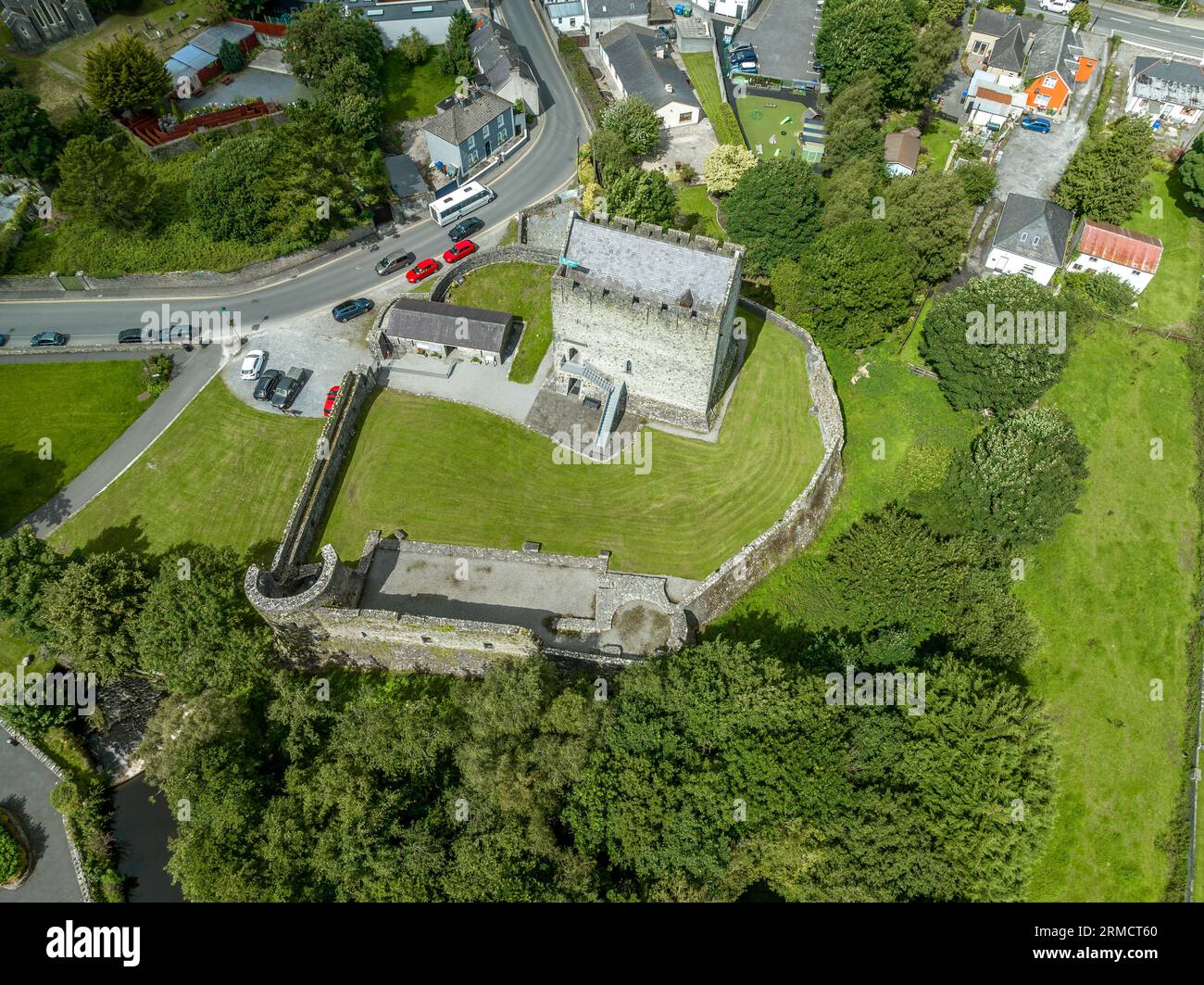 Aerial view of Athenry castle tower house dramatic three-storey hall ...
