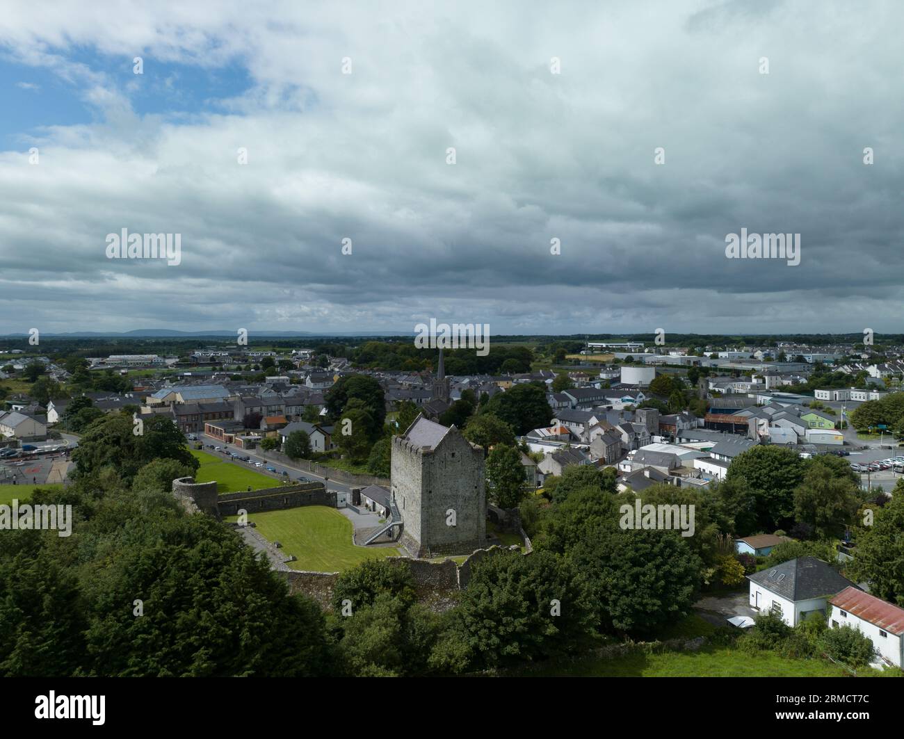 Aerial view of Athenry castle tower house dramatic three-storey hall ...