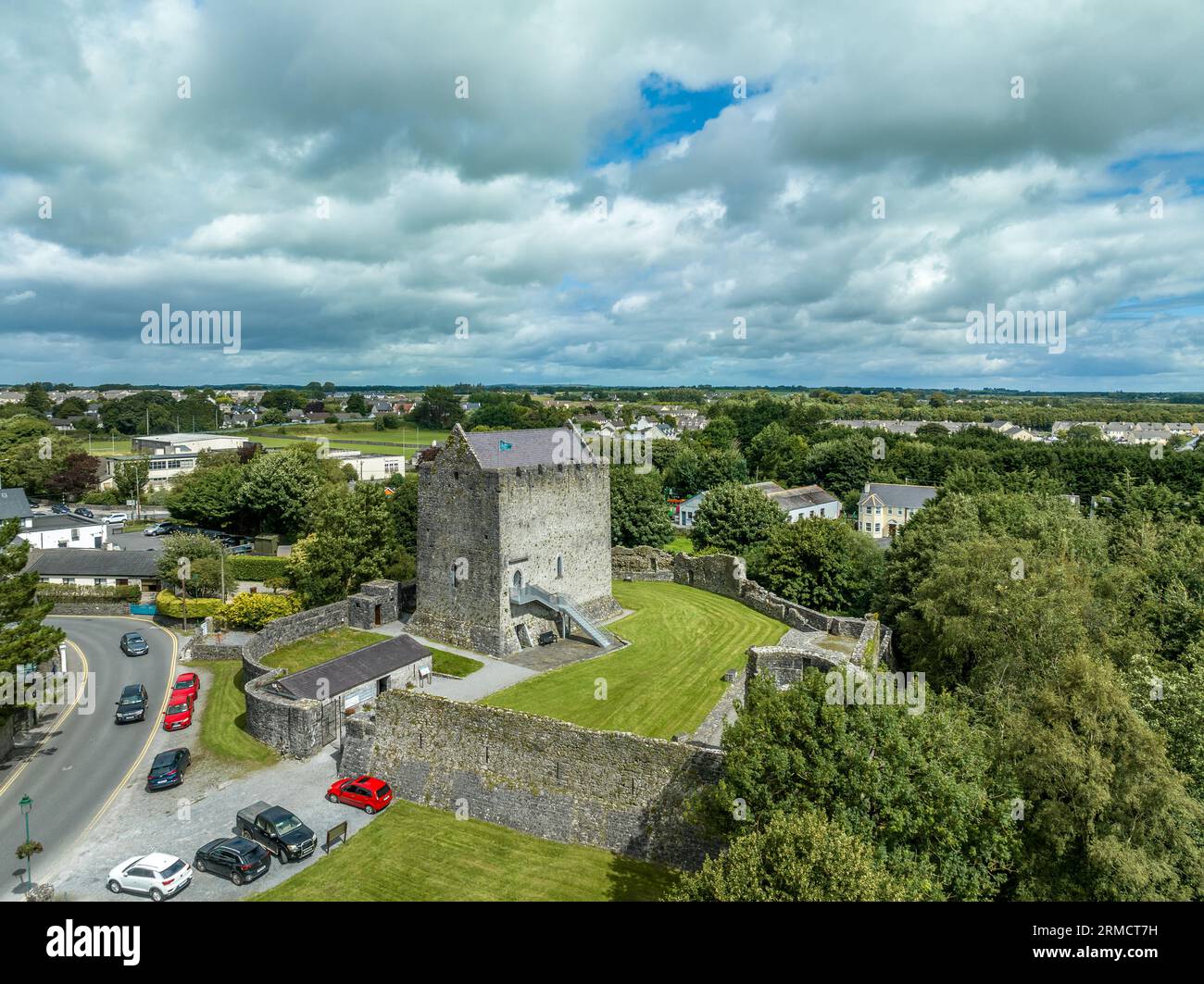 Aerial view of Athenry castle tower house dramatic three-storey hall ...