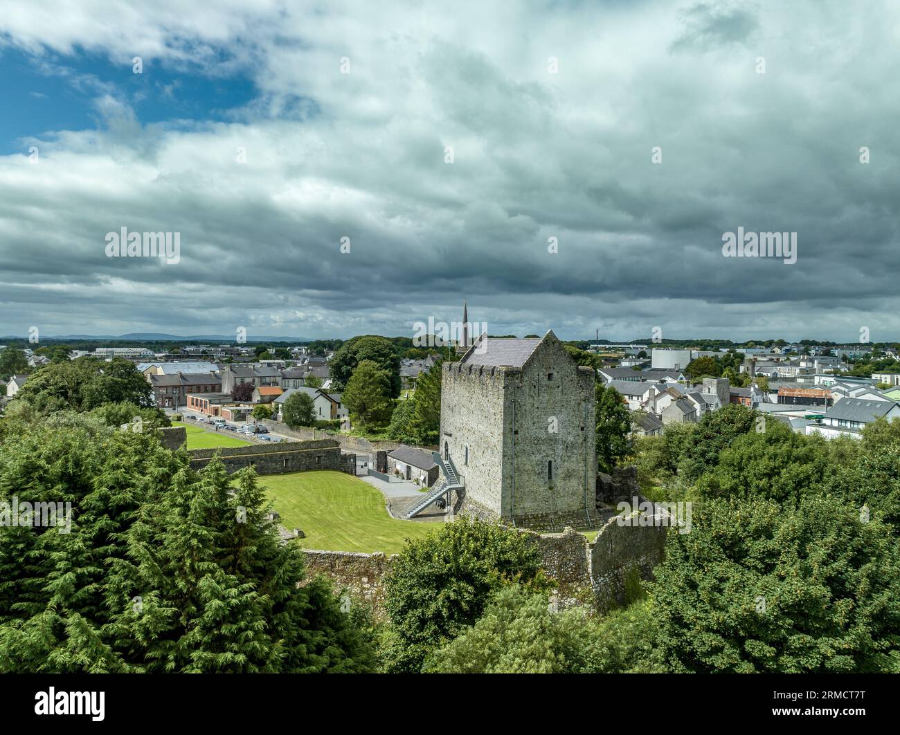 Aerial view of Athenry castle tower house dramatic three-storey hall ...