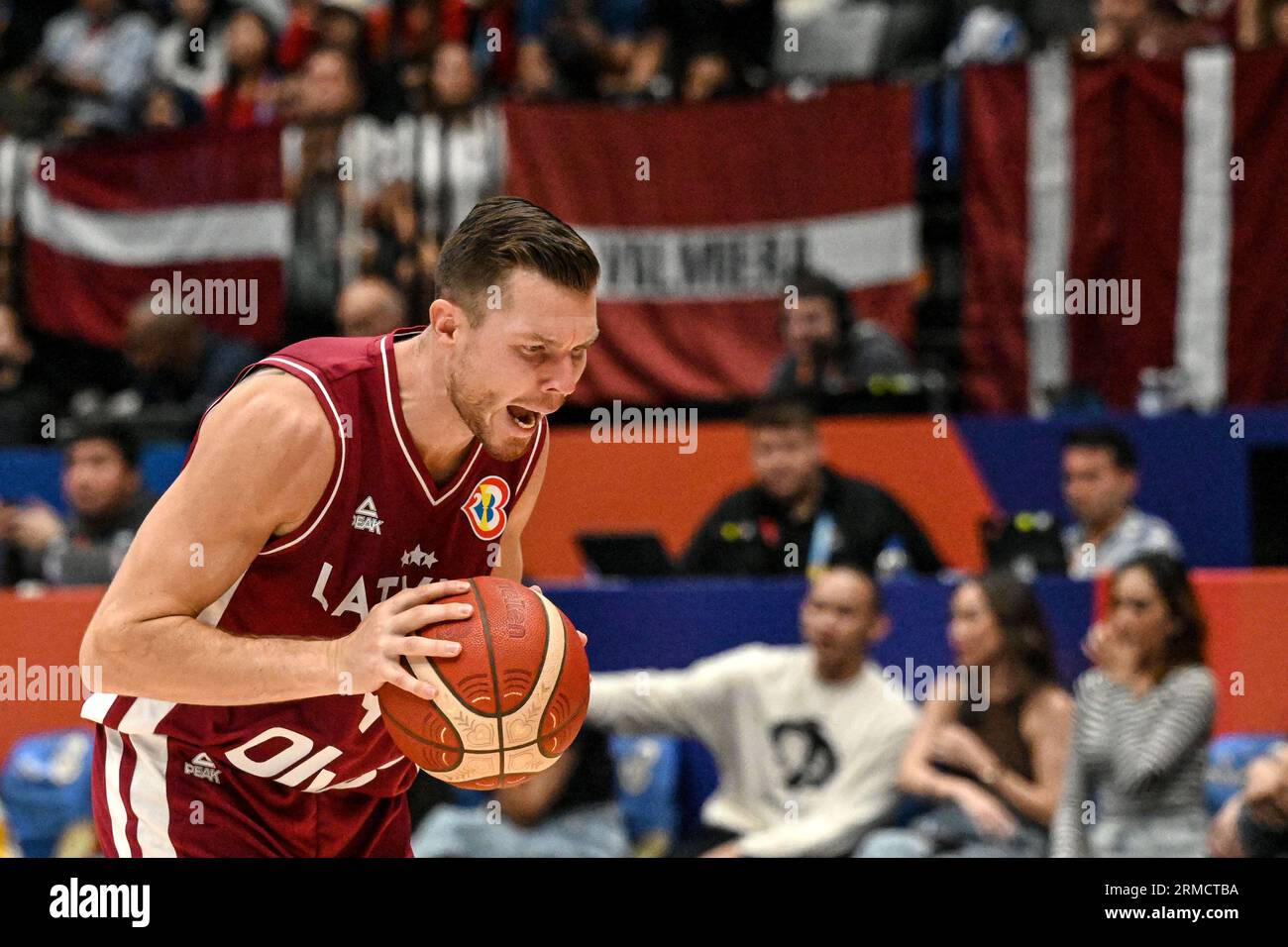 Jakarta, Indonesia. 27th Aug, 2023. Dairis Bertans of Latvia reacts ...