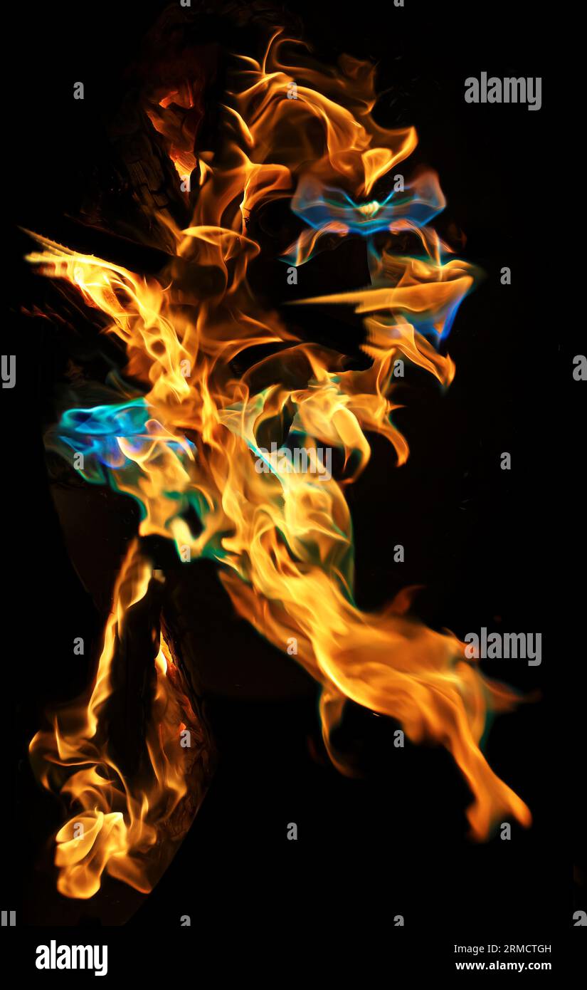 Fire and flames raging heat with vivid rainbow colors from fun color ...