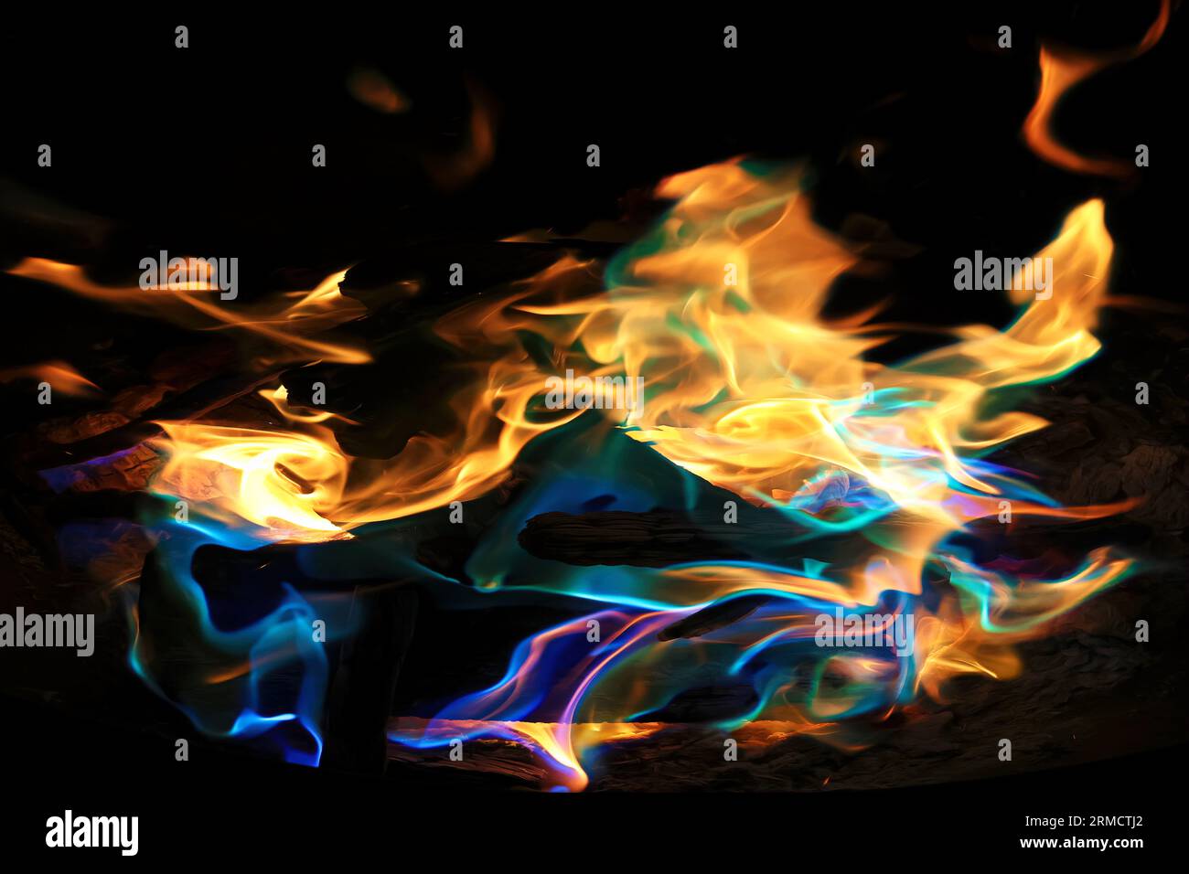 Fire and flames raging heat with vivid rainbow colors from fun color ...