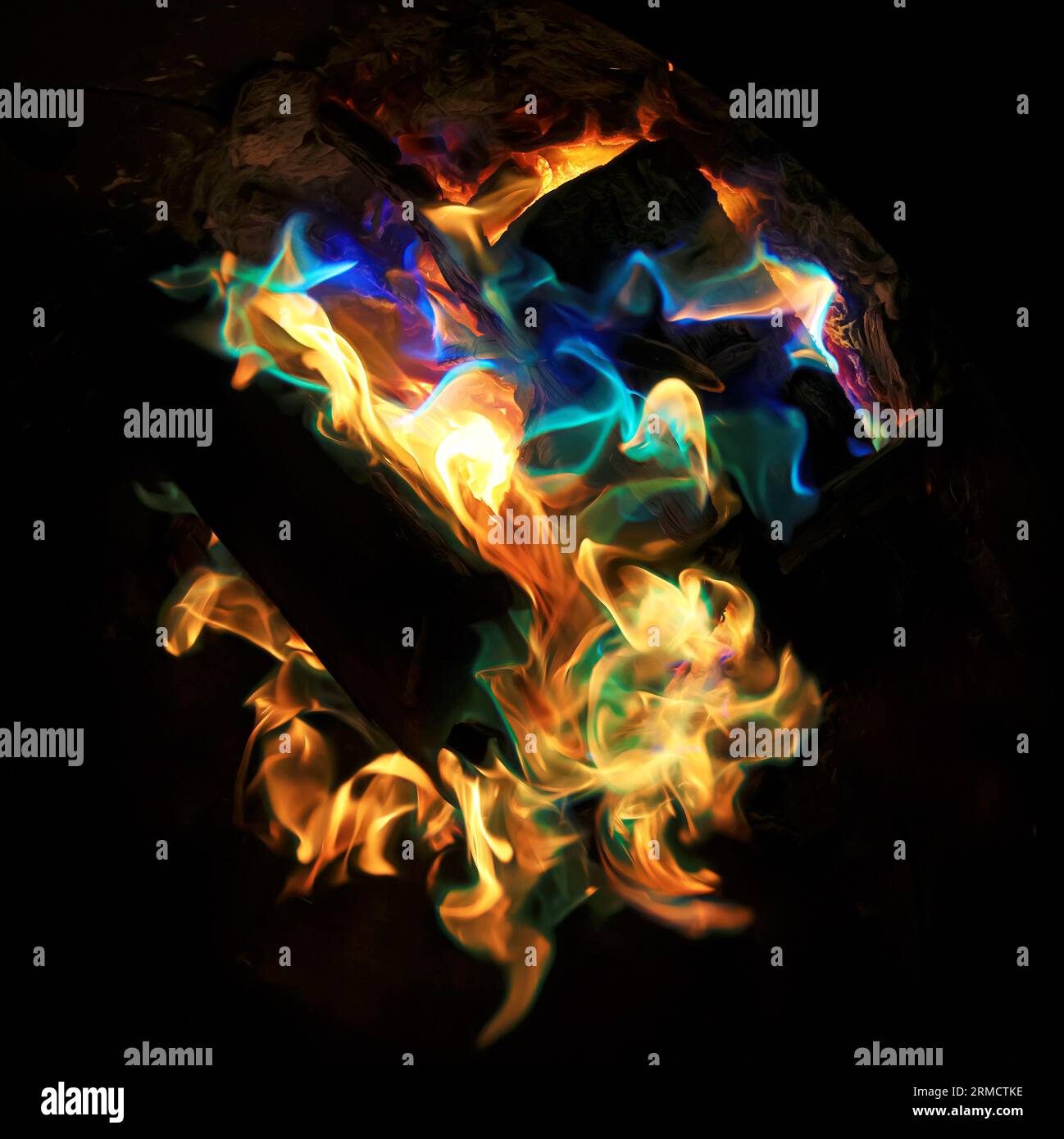 Fire and flames raging heat with vivid rainbow colors from fun color ...